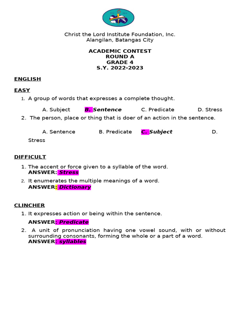 Academic Contest G4 2022 2023 | PDF