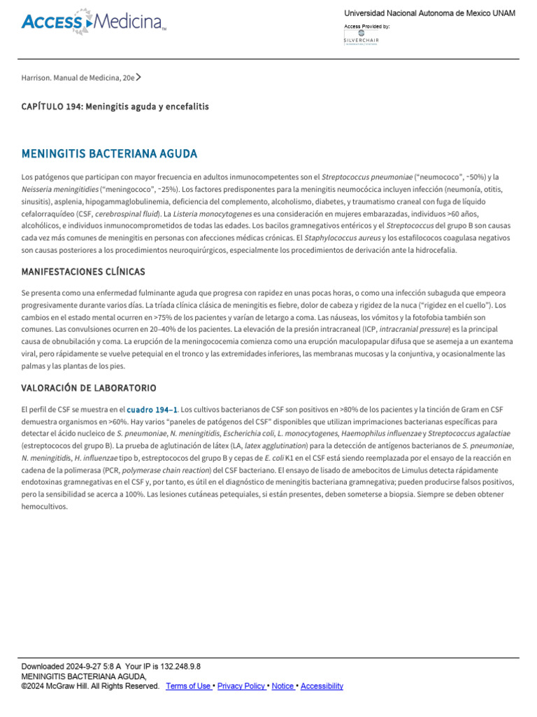 Meningitis Bacteriana Aguda: Diagnóstico y Tratamiento | PDF ...