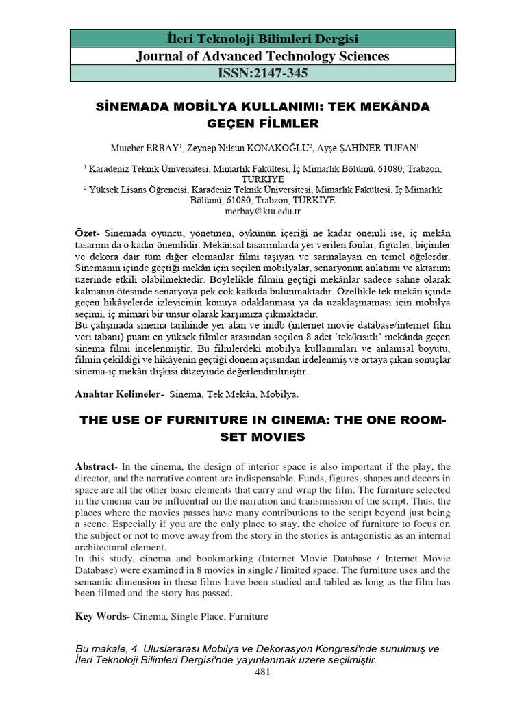 Sinemada Mobilya Kullanimi Tek Mekanda G | PDF