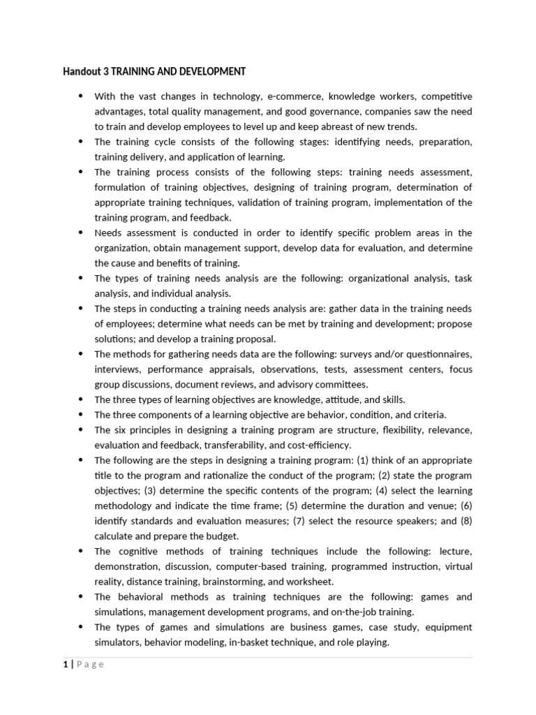 Handout 3 TRAINING AND DEVELOPMENT | PDF
