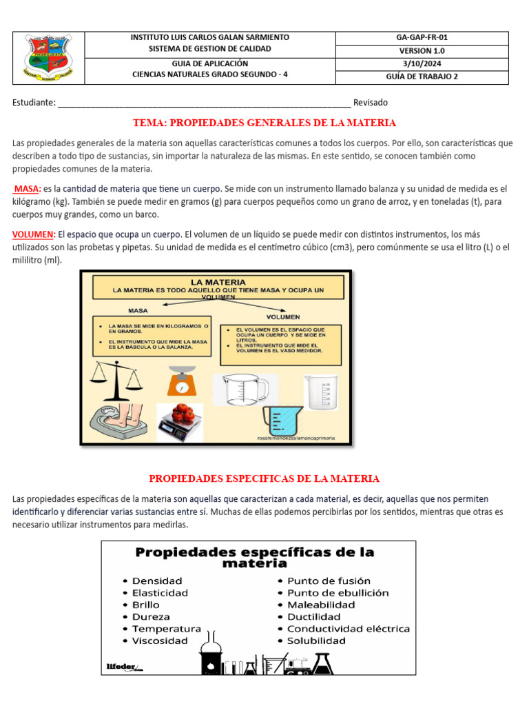 Ciencias Naturales - Propiedades de La Materia. Oct.2 | PDF