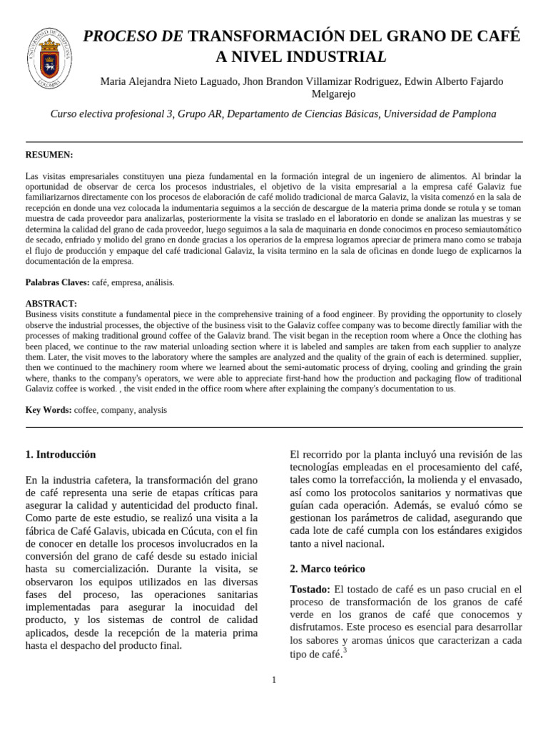 Informe 2 Visita Cafe Galaviz | PDF | café | Cocina, comidas y vino