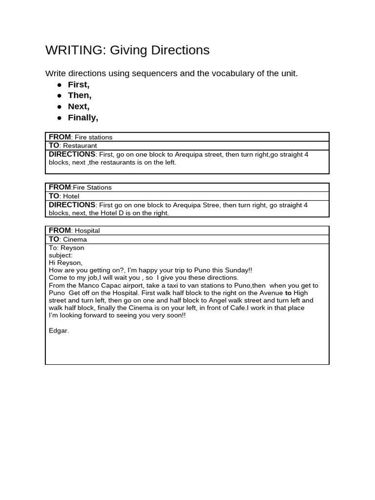 WRITING_ Giving Directions | PDF