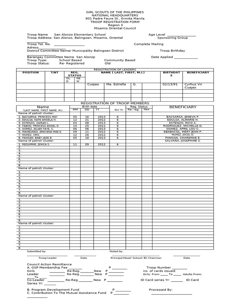 Troop Registration Form SAES | PDF