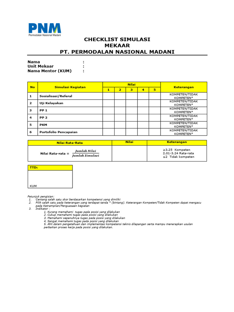 Form Checklist Simulasi | PDF