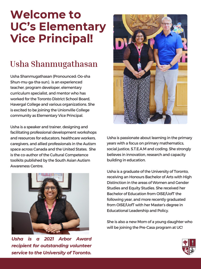 New Vice Principal- Usha Shanmugathasan Bio | PDF