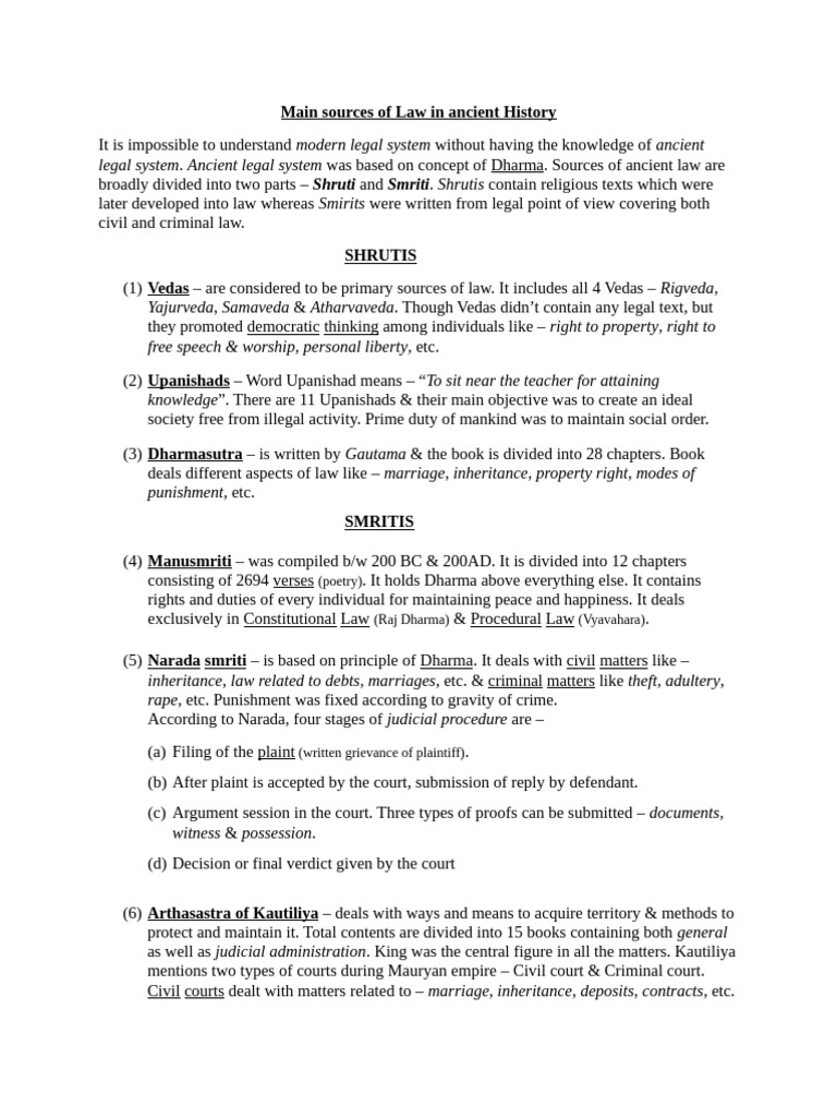 Main Sources of Law in Ancient History | PDF