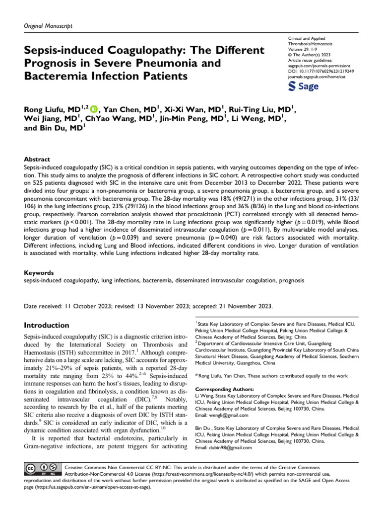 Sepsis-Induced Coagulopathy: The Different Prognosis in Severe ...