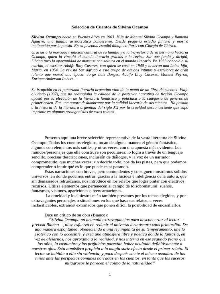 Selección de Cuentos de Silvina Ocampo | PDF