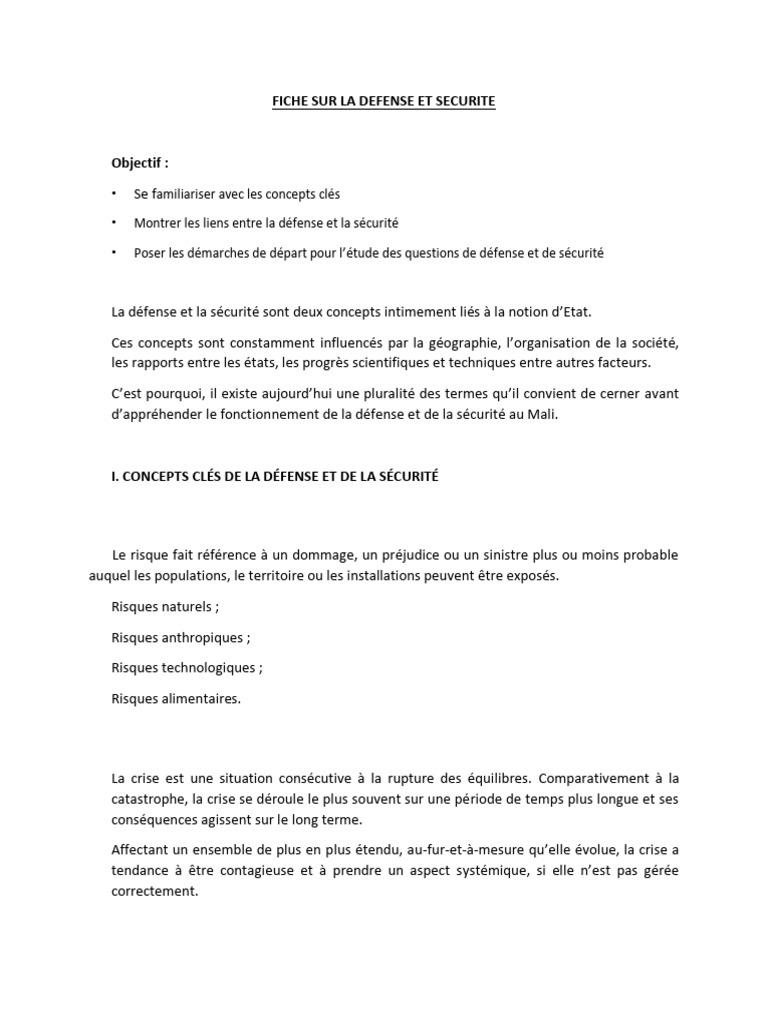 Fiche Sur La Defense Et Securite | PDF