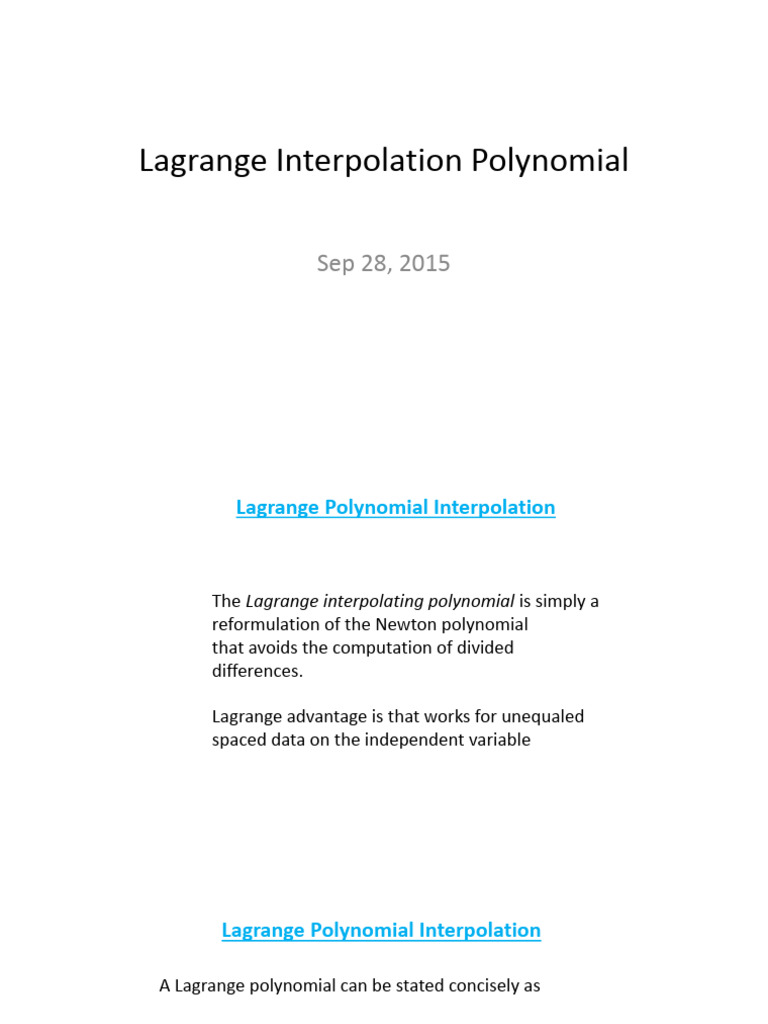 Lagrange Polynomial Interpolation Presentation-V3 | PDF | Interpolation ...