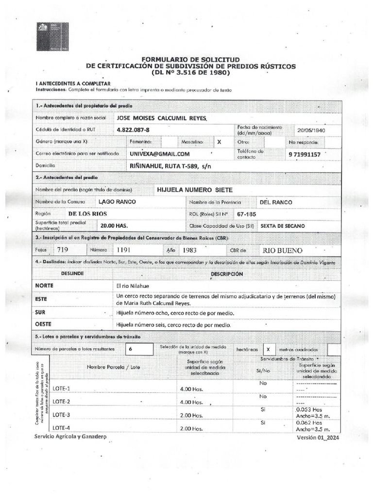Solicitud Subdivision Jose Calcumil Formato 2024 | PDF