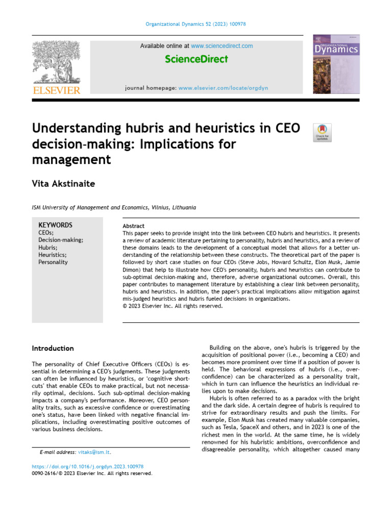 Understanding Hubris and Heuristics in CEO Decision-Making ...