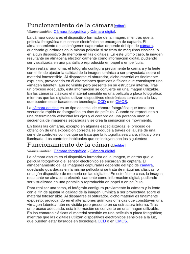 Funcionamiento de Camara | PDF