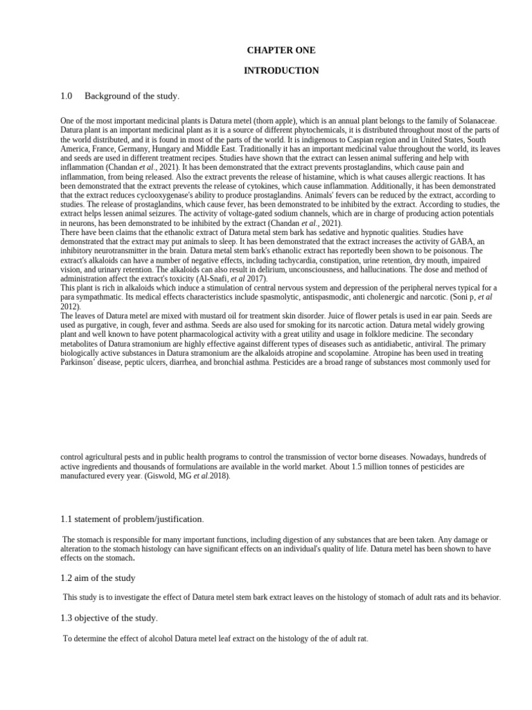 1.0 Background of The Study.: Chapter One | PDF | Stomach | Home & Garden