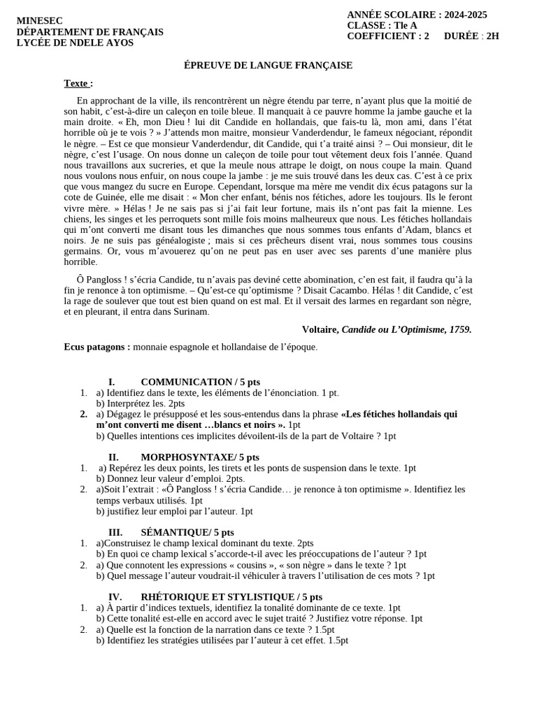 Épreuve de Langue Française | PDF