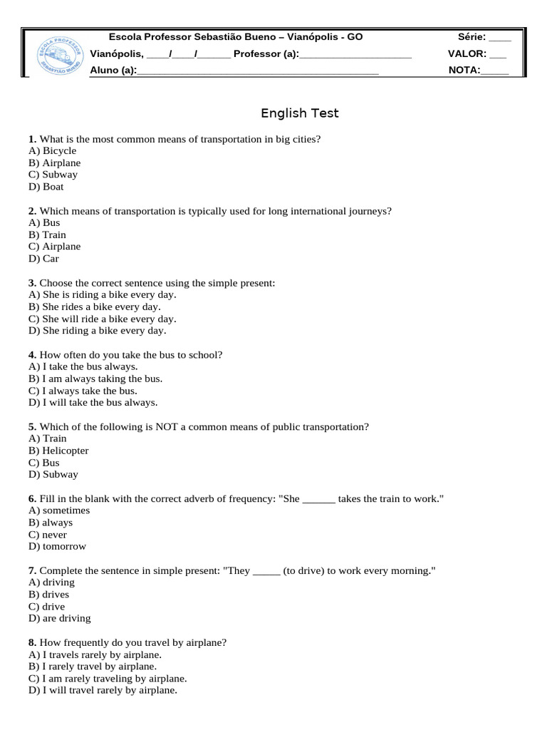 Prova Do 6 Ano-English (3 Bimestre) | PDF