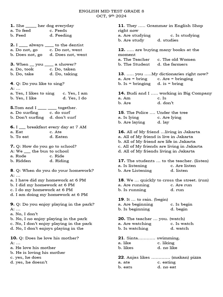 ENGLISH MID TEST FOR 8 | PDF