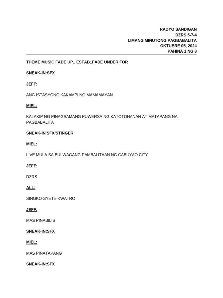 Radyo Sandigan Script | PDF