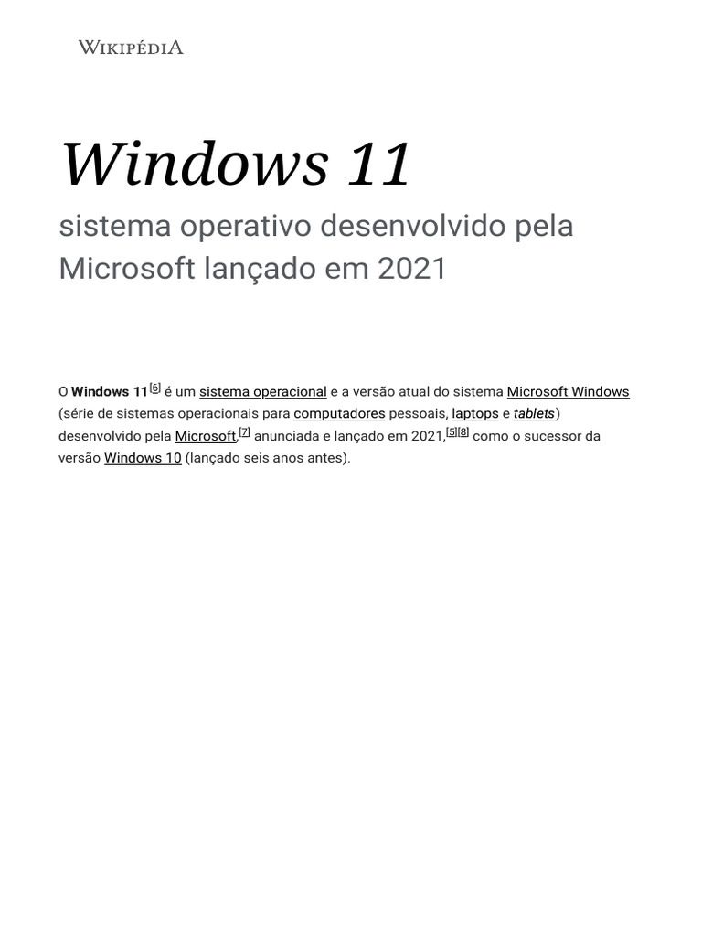 Windows 11 - Wikipédia, A Enciclopédia Livre | PDF