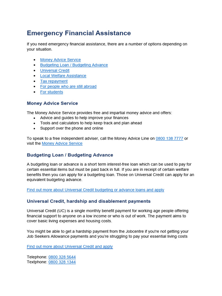 Emergency Financial Assistance | PDF