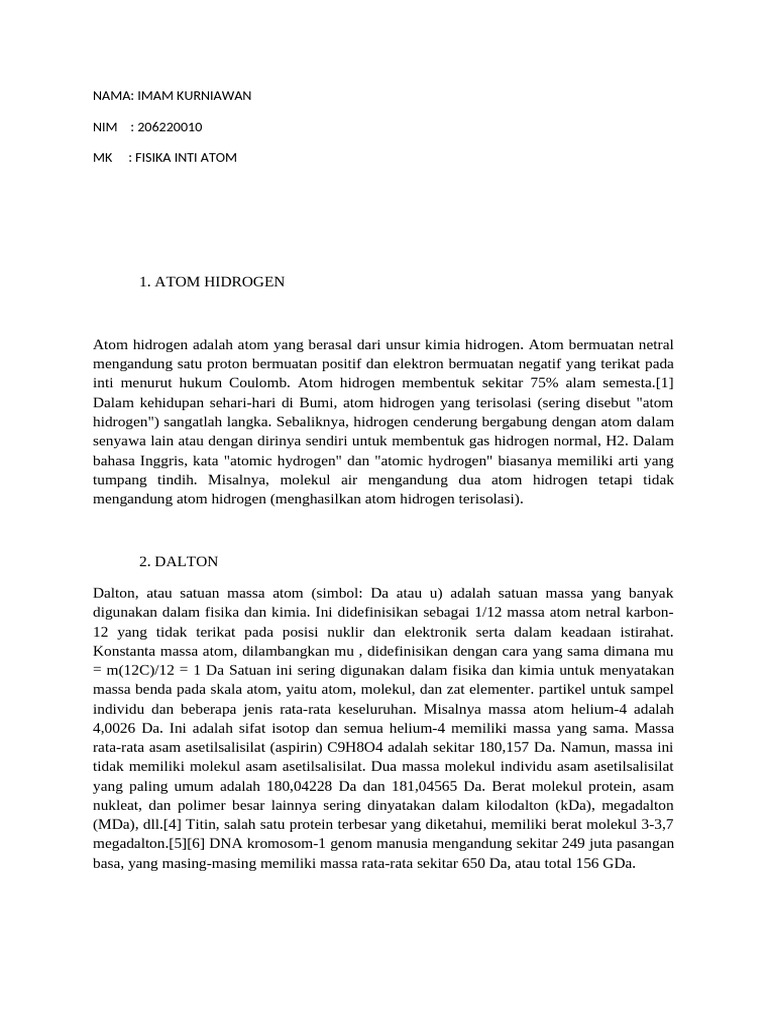 Tugas Imam Kurniawan Fisika Inti Atom Asli | PDF