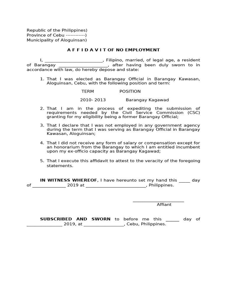 affidavit of no employment | PDF
