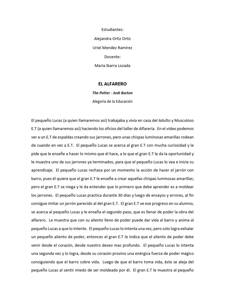 El Alfarero... Alejandra Ortiz y Uriel Mendez | PDF