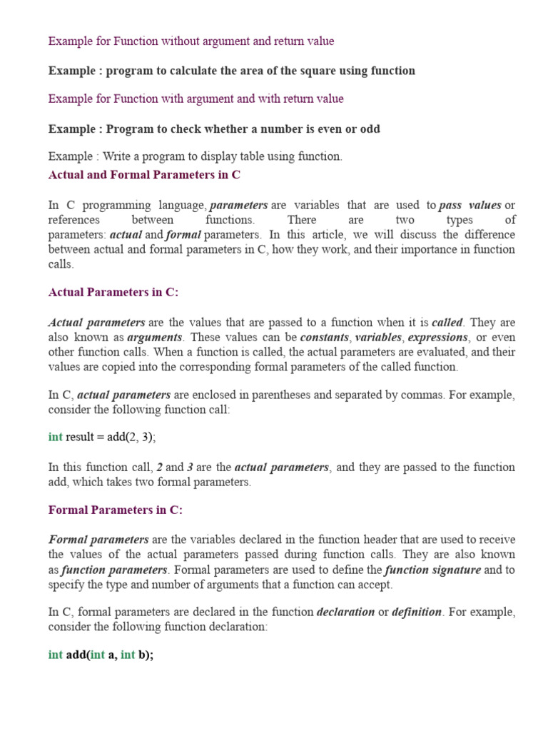 Unit No 1 User Defined Functions And Pointer Pdf Parameter