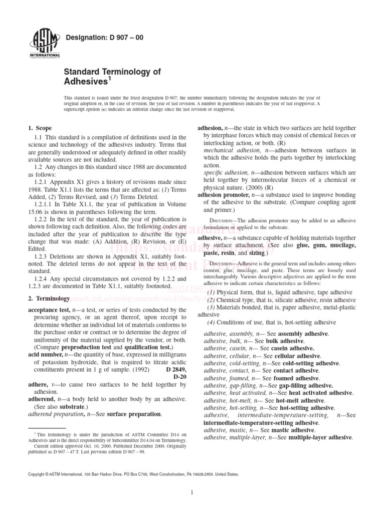 ASTM D907 - Terminology of Adhesives | PDF