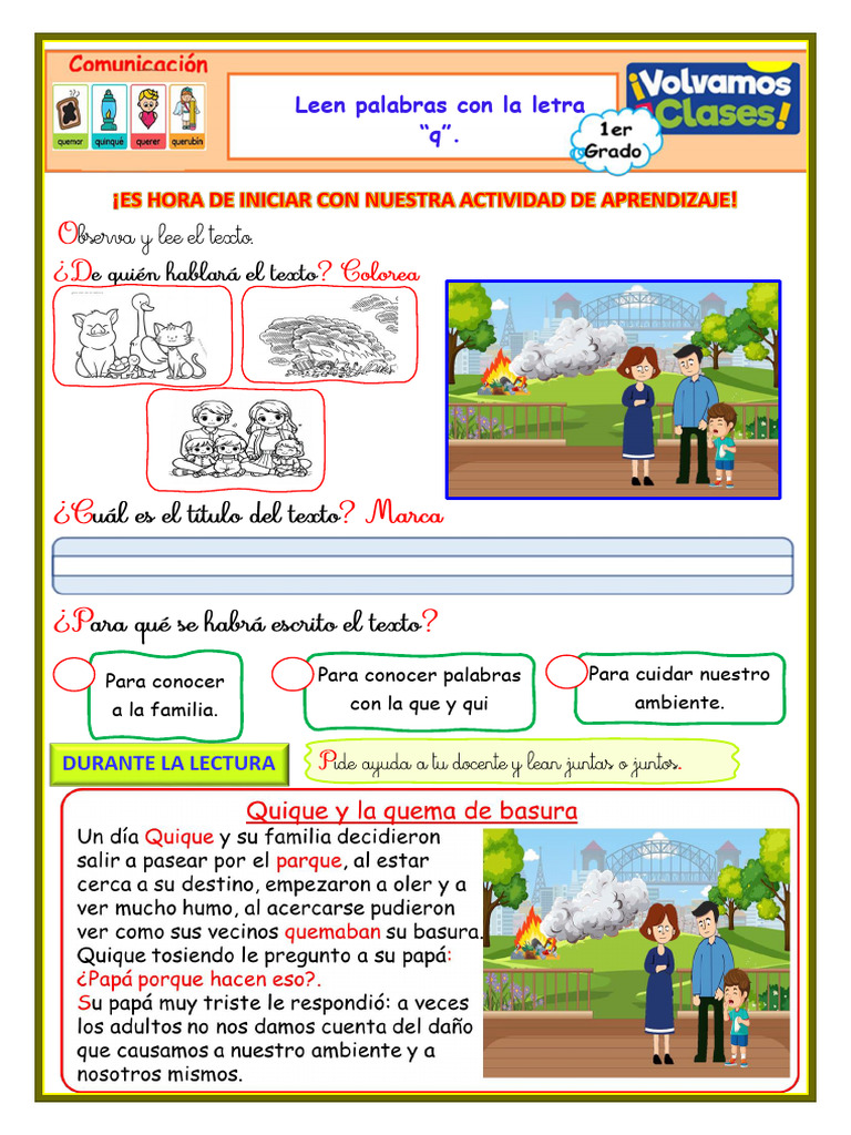 Ficha Comunicación - La Letra Que y Qui 1ro Grado-2024 | PDF