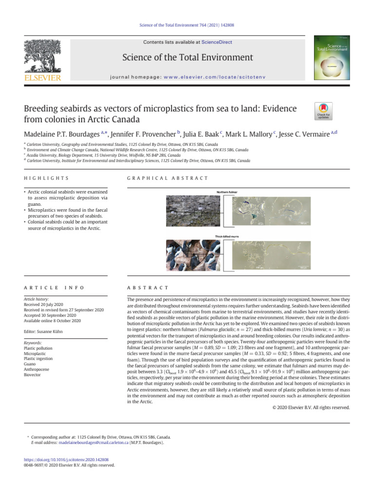 Breeding Seabirds As Vectors of Microplastics From Sea To Land Evidence ...