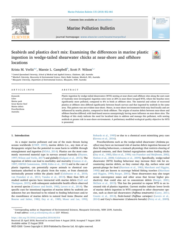 Marine Pollution Bulletin: Krista M. Verlis, Marnie L. Campbell, Scott ...