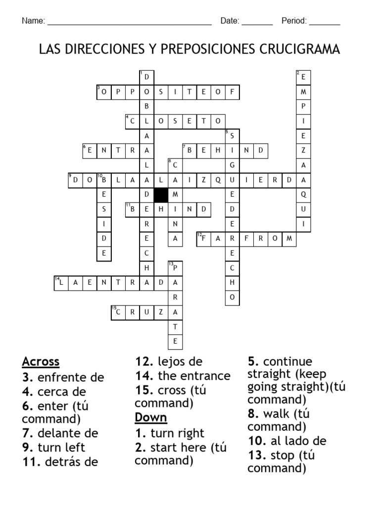 Las Direcciones y Preposiciones Answer Key | PDF