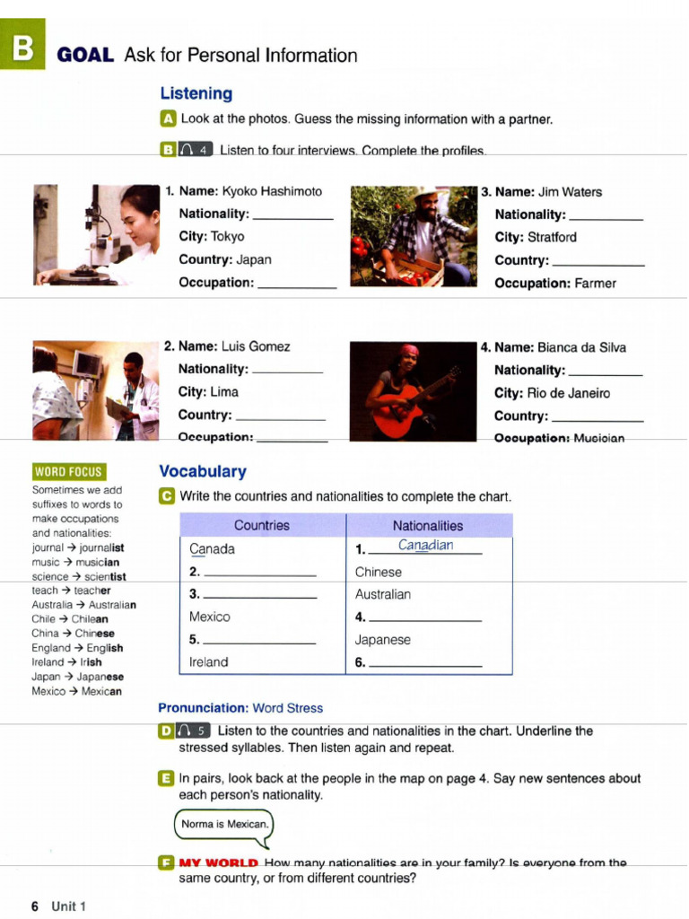 World - English 1 Student Book Unit 1 Lesson 1b | PDF