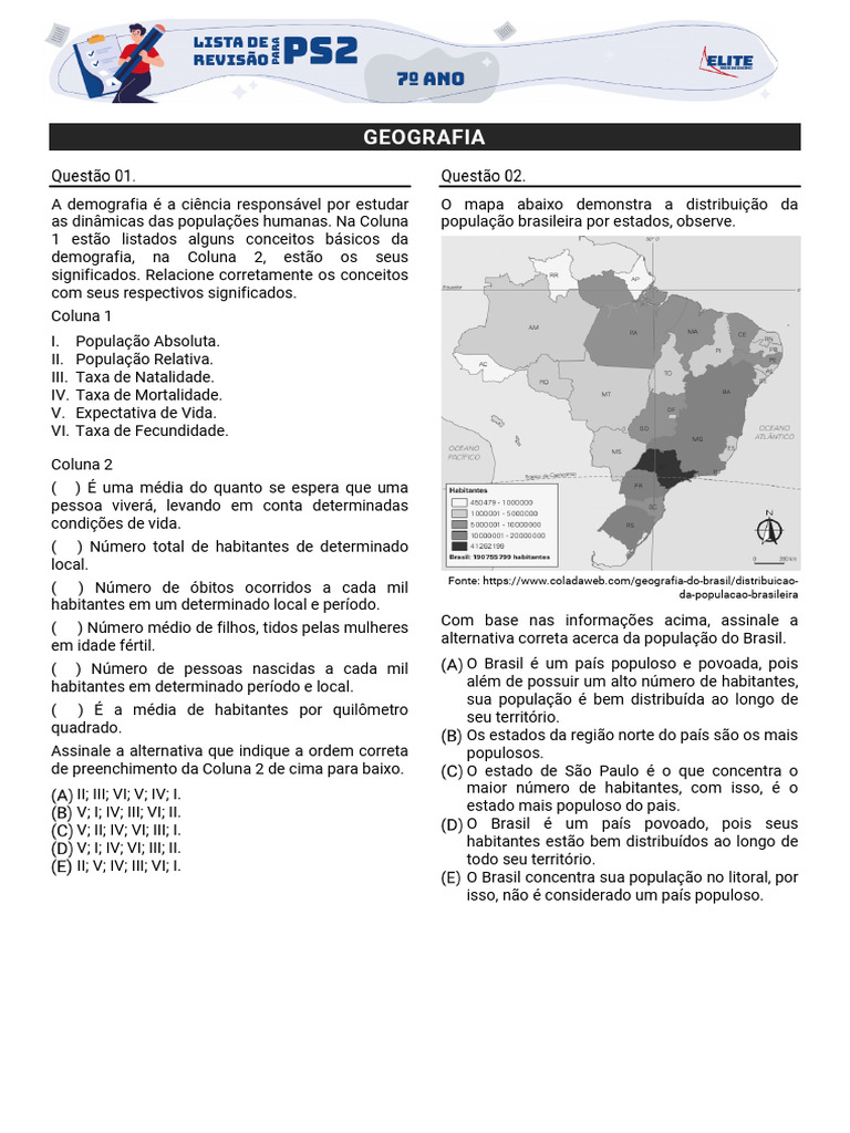 7o Ano Lista Ps 2 Geografia (1) 2 | PDF
