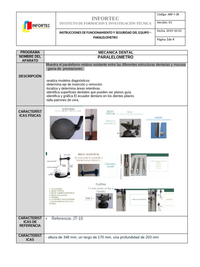 Ficha Tecnica Del Paralelometro | PDF