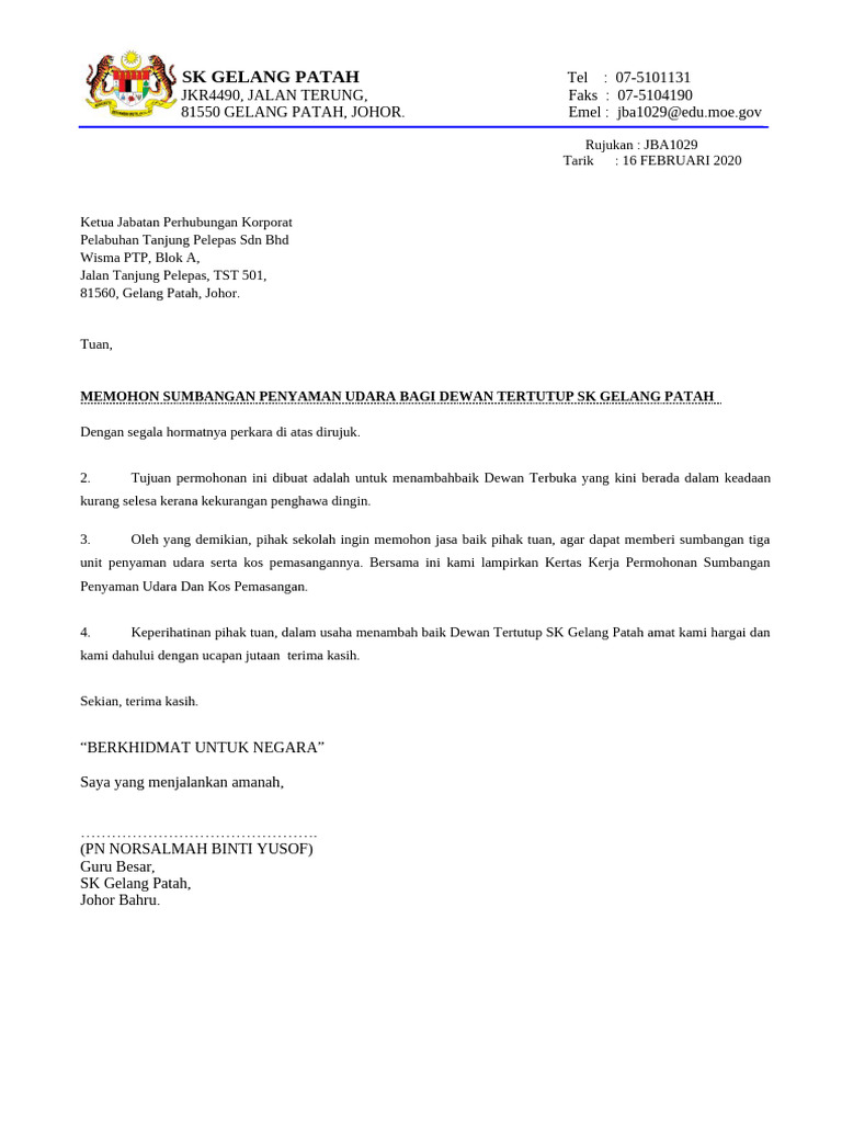 Surat Permohonan Sumbangan Kepada PTP - SKGP | PDF