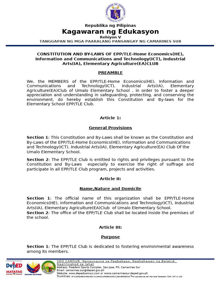 EPP TLE Constituion by Laws | PDF