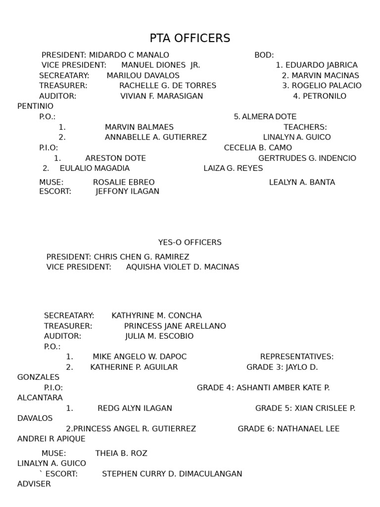 Pta Officers | PDF