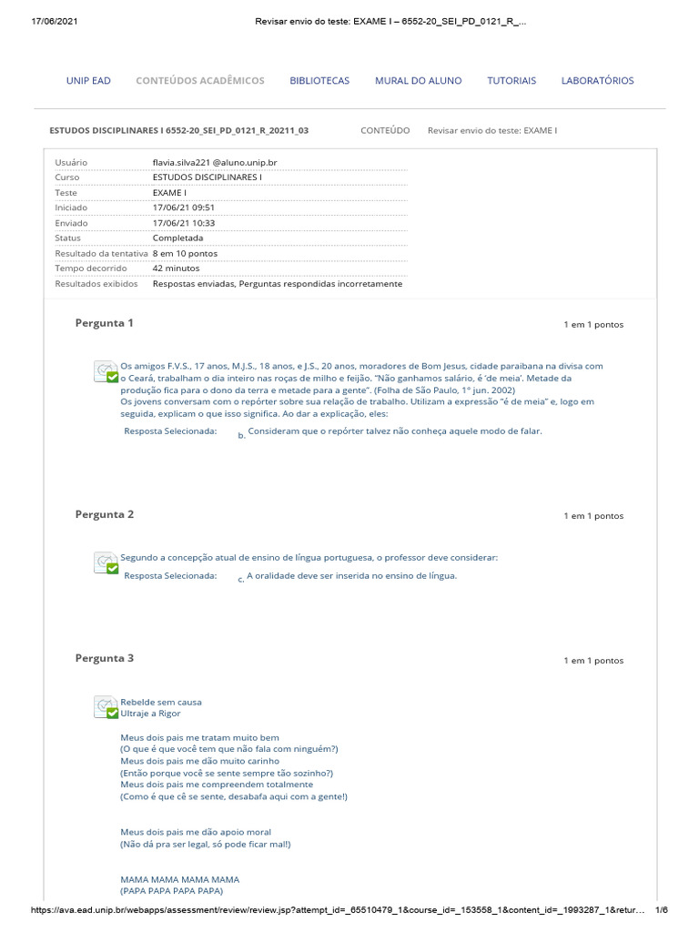 Revisar Envio Do Teste - EXAME I - 6552-20 - SEI - PD - 0121 - R - .. | PDF