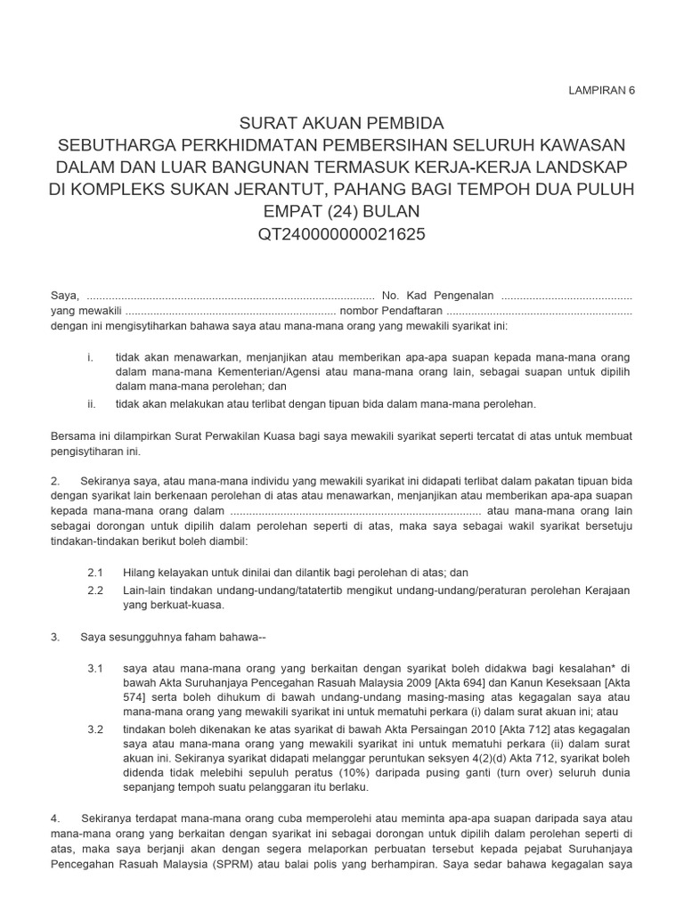02 Sampel Surat Akuan Pembida | PDF