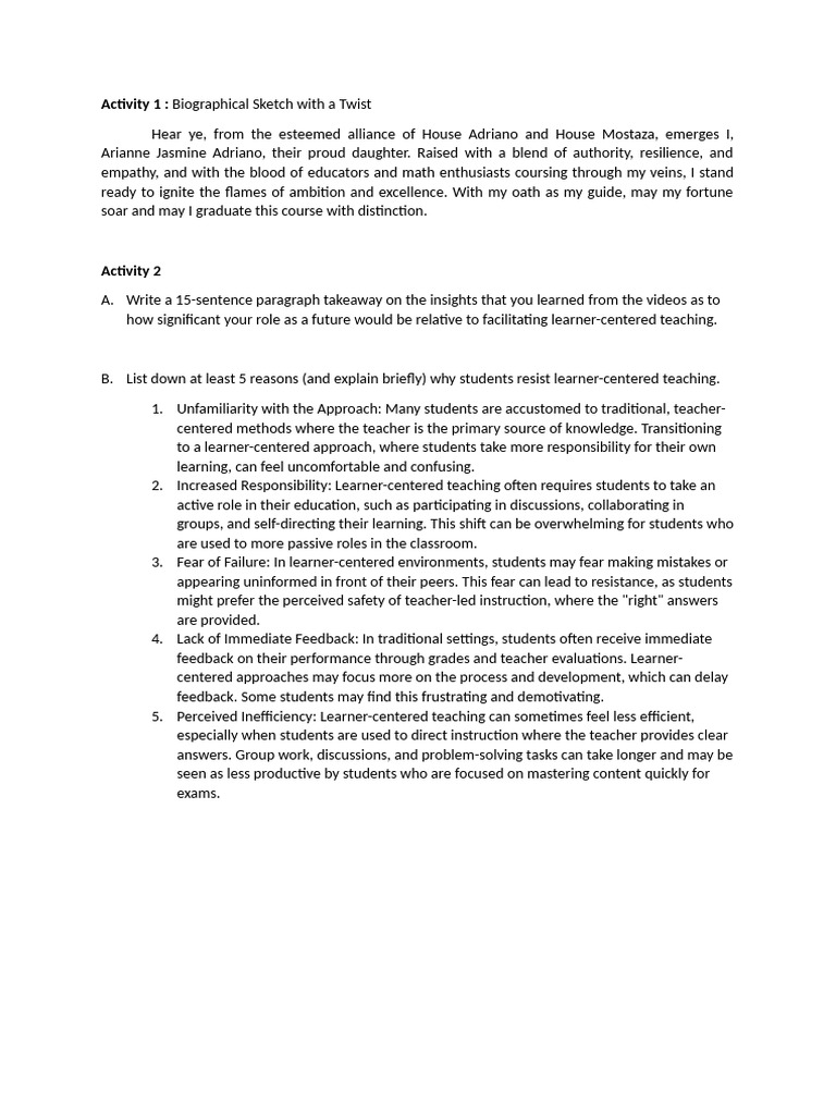 Activity 1 and 2 | PDF