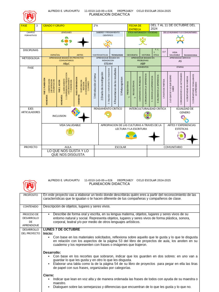Planeacion Didactica Del 7 Al 11 de Oct. | PDF