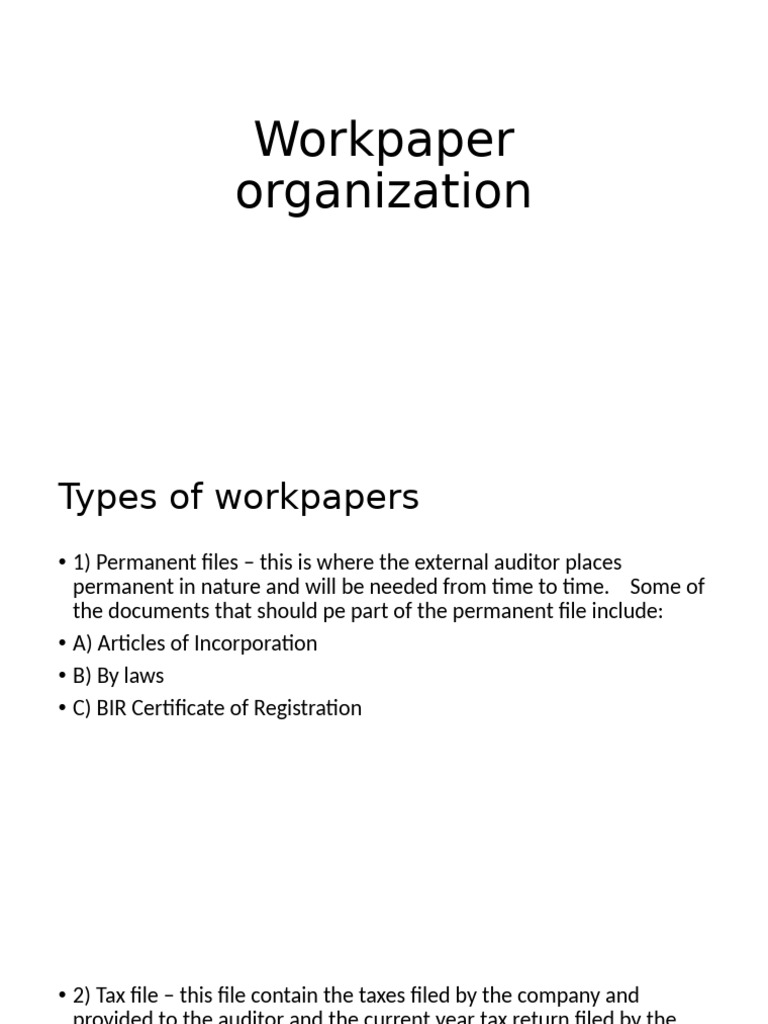 Workpaper Organization | PDF