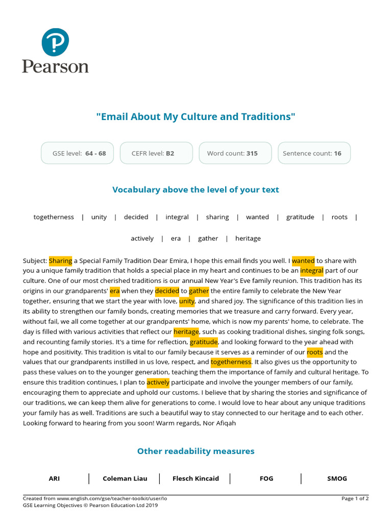 Email About My Culture and Traditions | PDF