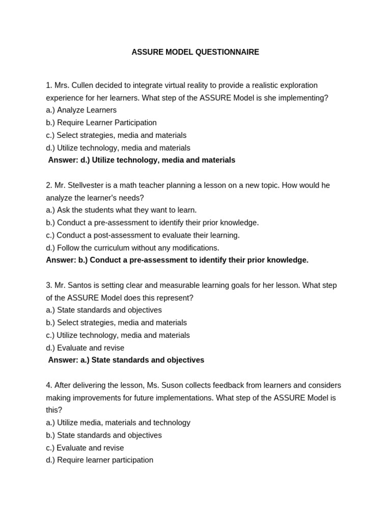 Assure Model Questionnaire | PDF