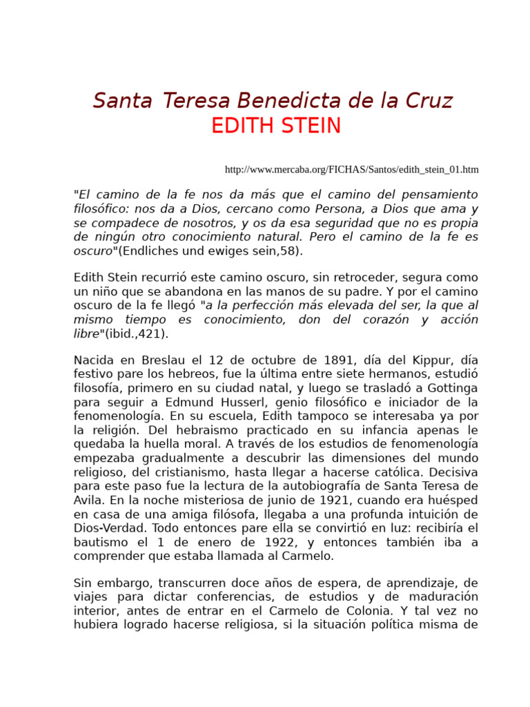 Edith Stein - Vida | PDF