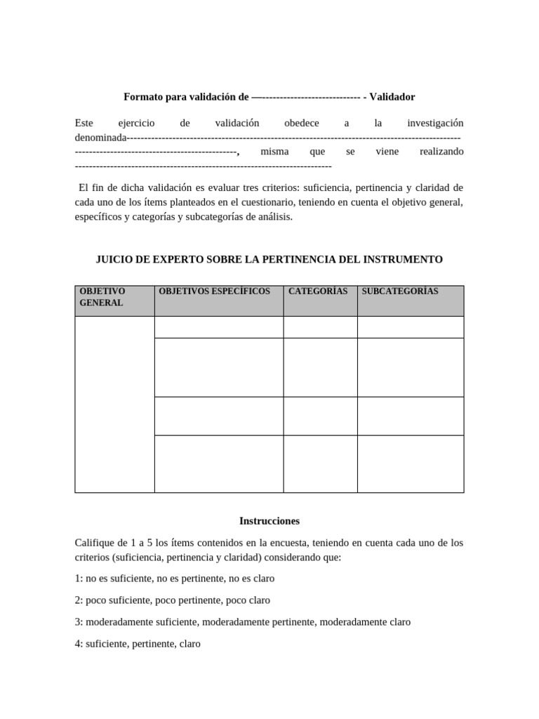 Formato para Validación de INSTRUMENTOS | PDF | Negocios
