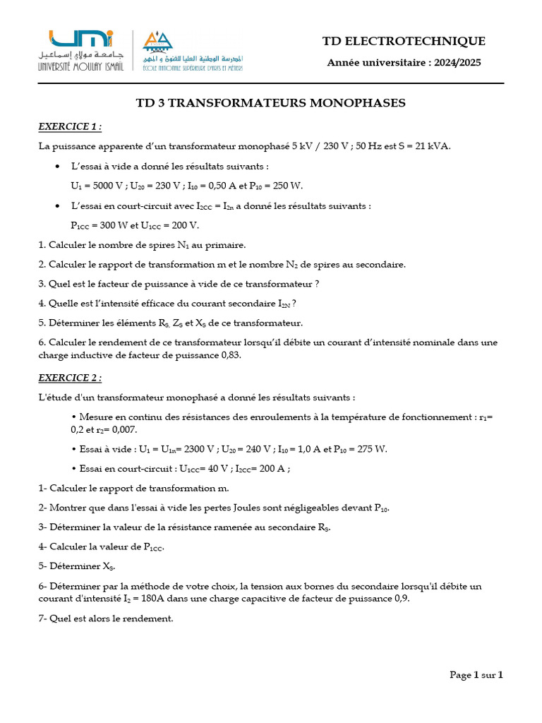 TD 3 Transfo Mono | PDF